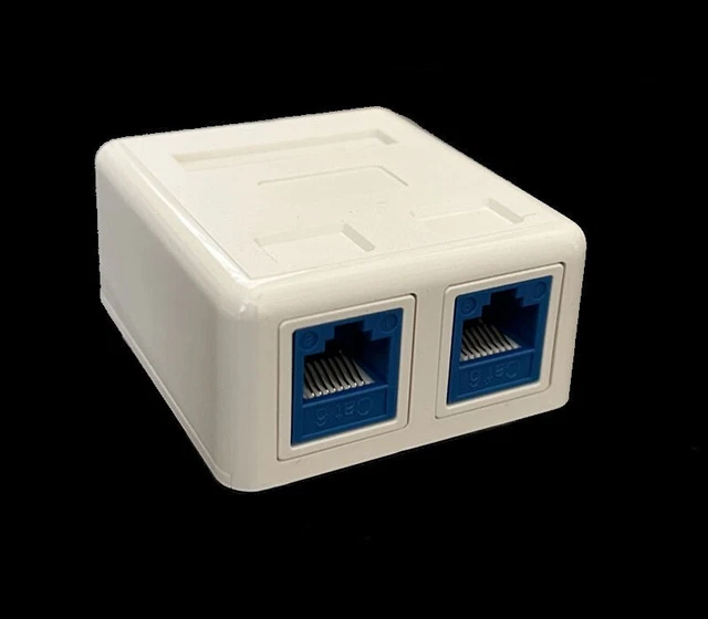2 PORT CAT6 RJ45 Network Ethernet Wall Surface Mount Box w/ 2 Cat6 ...