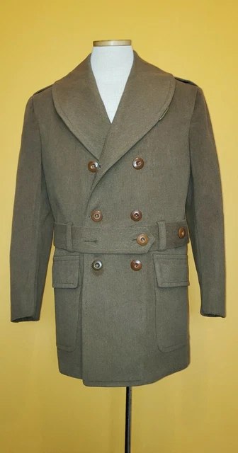 VINTAGE WWII ARMY Wool Mackinaw Overcoat Officers Coat Jacket £166.24 ...