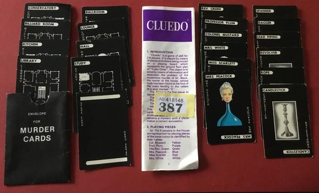 RICAMBI ORIGINALI VINTAGE Cluedo set completo carte persone e armi 8 ...