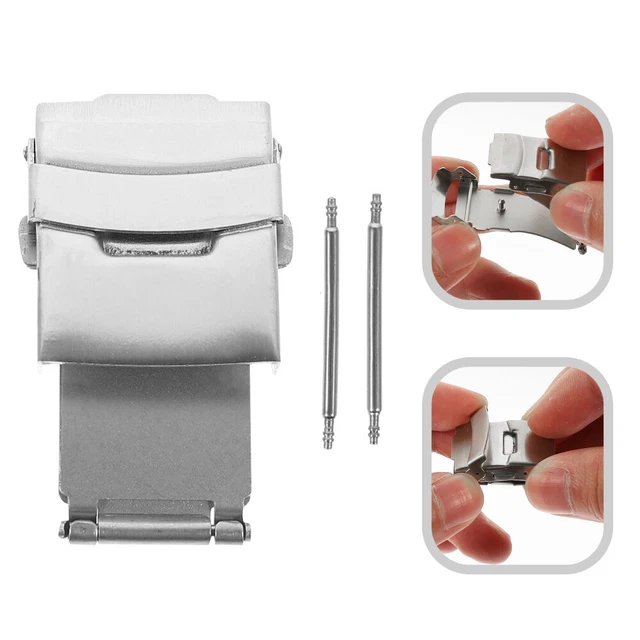 STAINLESS STEEL DOUBLE Push Metal Buckle Watch Buckles Watchband $9.53 ...
