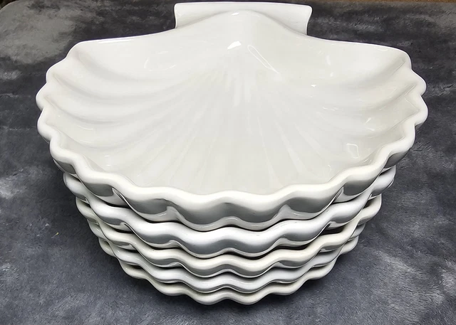 VINTAGE 5× WHITE Ceramic Clam Shell Dishes Made In Japan Oven Proof £25 ...
