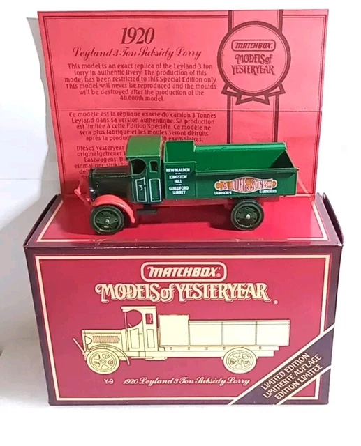 MATCHBOX MODELS OF Yesteryear 1920 Leyland 3 Ton Subsidy Lorry A Luff ...