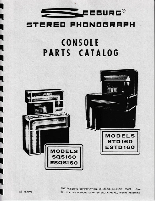 SEEBURG MODÈLE STD160, Estd160, Sqs160, Esqs160 Catalogue Pièces Manuel ...
