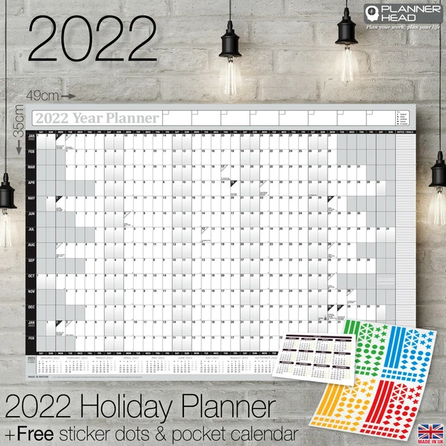 2022 YEARLY PLANNER Annual Wall Chart Year Planner with FREE 200 ...