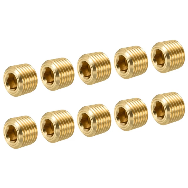 10PCS BRASS PIPE Plug 1/4" NPT Male Thread Hex Internal Head Socket ...