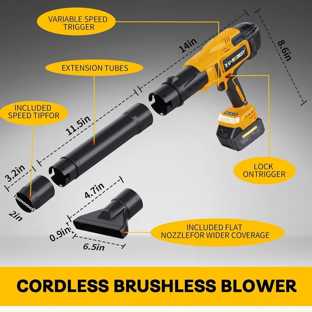 CORDLESS LEAF BLOWER Battery Powered Brushless /2Battery For Yard,Car ...