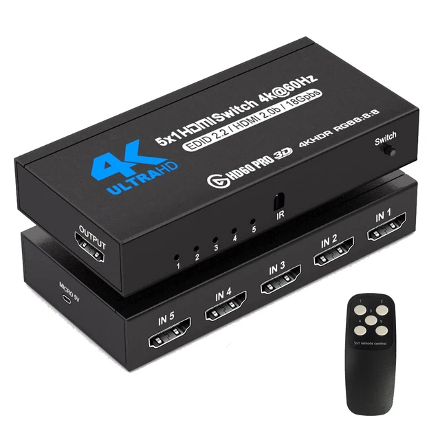 HDMI SWITCH 5 in 1 Out 4K@60Hz, 5x1 HDMI Switcher HDMI Selector Box w ...