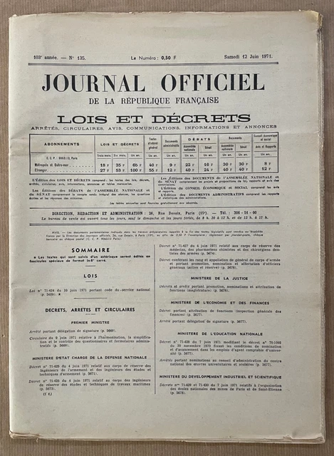 ANCIEN - JOURNAL Officiel De La République Française - 12 Juin 1971 EUR ...