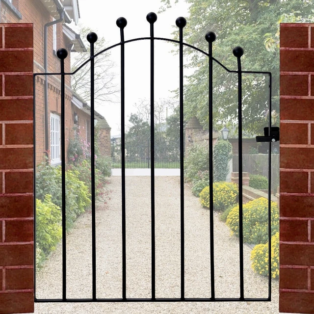METAL GARDEN SINGLE Gate Wrought Iron Entrance Door Ball Top Pedestrian ...