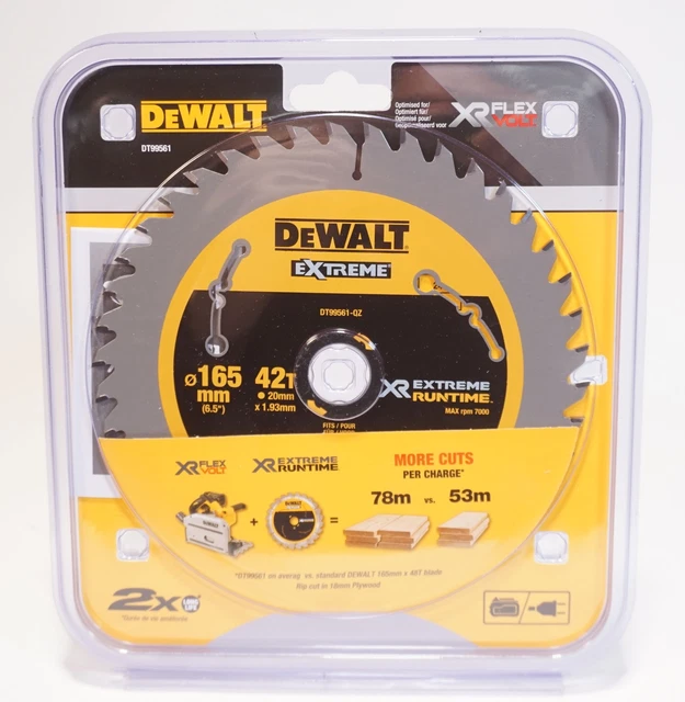 DEWALT EXTREME DT99561-QZ Kreissägeblatt 165mm x 20mm 42T CSB XR Flex ...