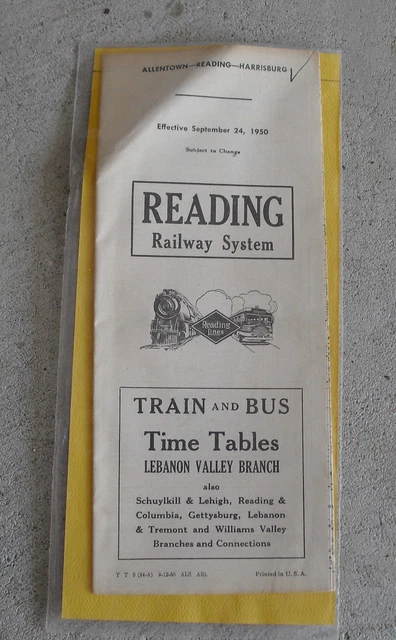 VINTAGE 1950 READING Railway System Timetable with Map Phila AC £17.93 ...