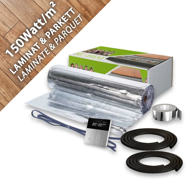 ELEKTRISCHE FUSSBODENHEIZUNG ALU Heizmatte Laminat Parkett 150W/m² Thermostat EUR 124,90 ...