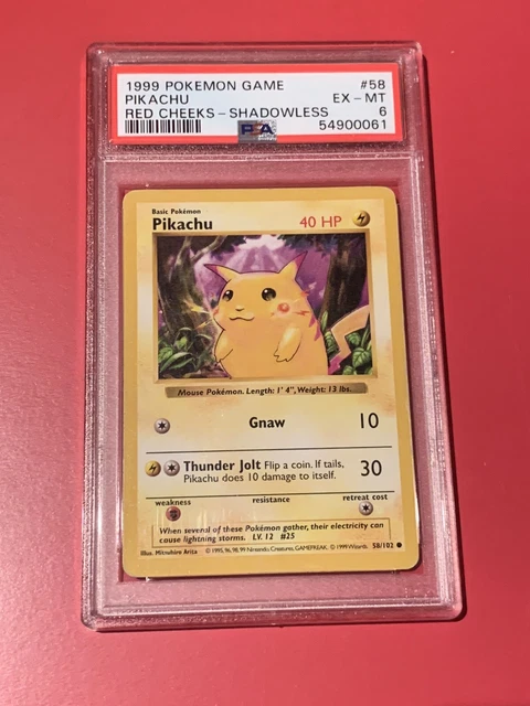 PIKACHU 58/102 BASE Set Red Cheeks Shadowless PSA 6 EX-MT Pokemon TCG ...
