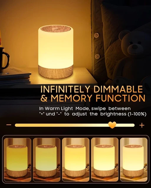 NIGHT LIGHT LED Touch Bedside Table Lamp Multi-Color Dimmable ...