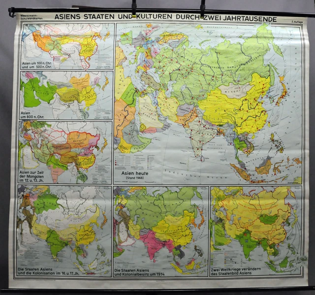 VINTAGE MURAL MAP Wall Chart Asian States and Cultures through 2 ...