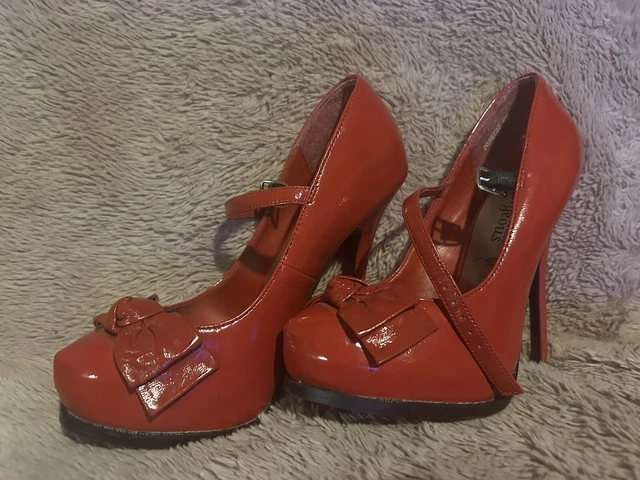 NEW LOOK RED Patent Bow High Heels £15.00 - PicClick UK