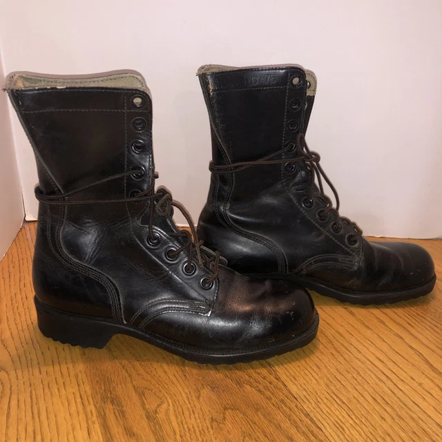 VTG US COMBAT Military Boots Vietnam Era 1975 Genesco Black Leather Sz ...