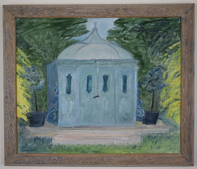 THE BLUE GARDEN Pavilion. Original Oil by listed artist Lorna Innes ...