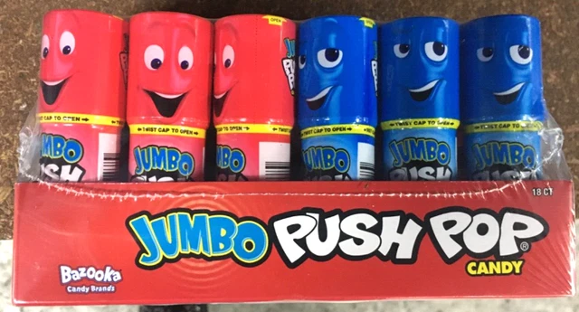 JUMBO PUSH POP CANDY BULK BOX 18x 30g UNITS CONFECTIONERY PUSH-POPS NEW ...