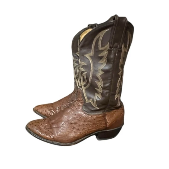 VTG TONY LAMA Ostrich Cowboy Boots Men 11 D Two Tone Brown Full Quill ...