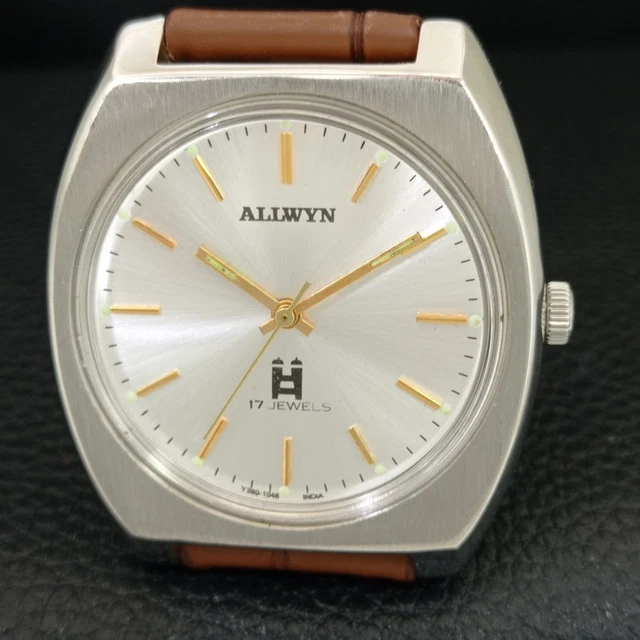 HAND-WINDING VINTAGE ALLWYN 6300A INDIA MENS SILVER COLOR DIAL WATCH ...