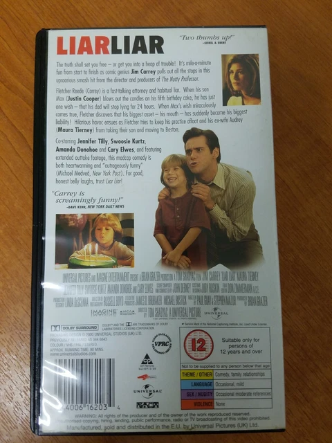 LIAR LIAR JIM Carrey PAL VHS Video Tape £5.49 - PicClick UK
