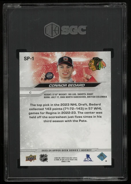 2023-24 UPPER DECK NHL Draft SP Connor Bedard Rookie SGC 9.5 Chicago ...