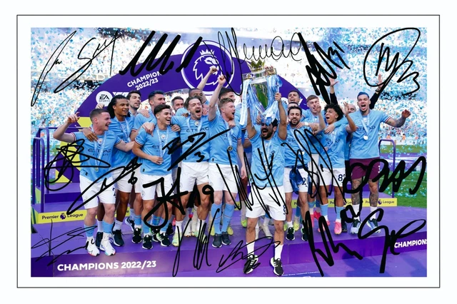MANCHESTER CITY 2022/23 Team Signed Autograph 6X4 PHOTO Gift Signature ...