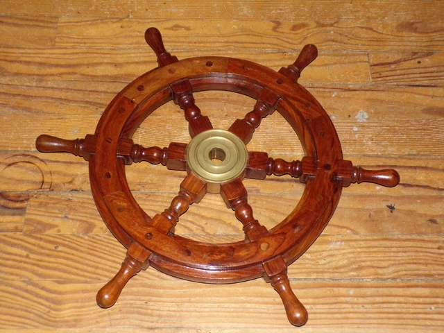 VOLANT DE NAVIRE 48 cm bateau roue de bateau bois laiton brun style antique EUR 45,00 - PicClick FR