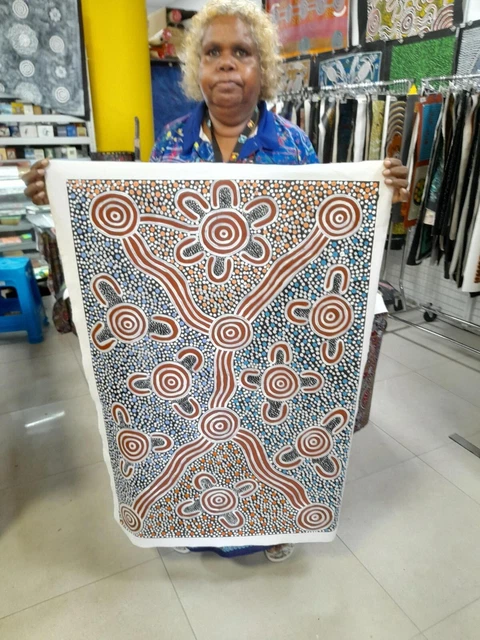 SHARON BUTCHER ABORIGINAL Artist Painting WOMEN at ROCK HOLES 80x113cm ...