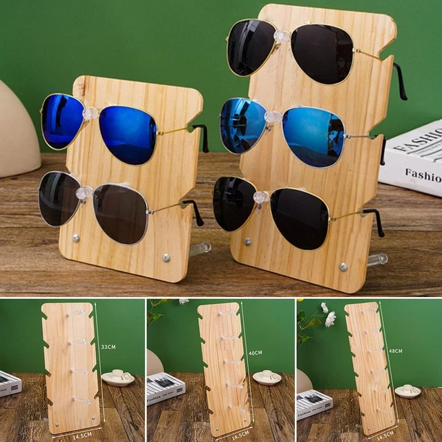 WOOD STAND EYEGLASSES Organizer Shelf Glasses Frame Tray Sunglass ...