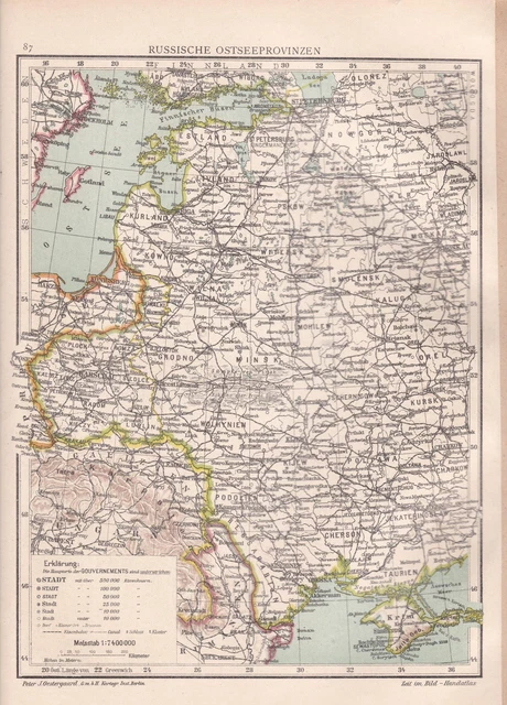 &ORIGINAL HISTORISCHE GRENZKOLORIERTE Landkarte: Russische ...