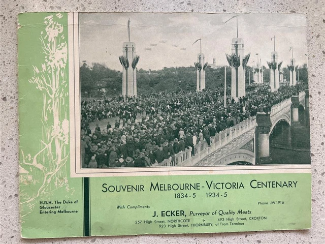 1934 1935 MELBOURNE Victoria Centenary Ecker Butchers Duke of Glouster ...