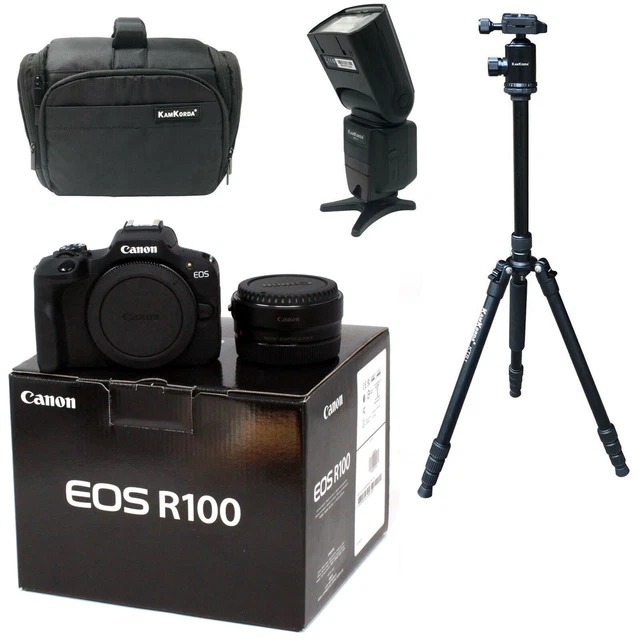 CANON EOS R100 Mirrorless Camera +Adapter+Bag+Flash+Tripod -UK NEXT DAY ...