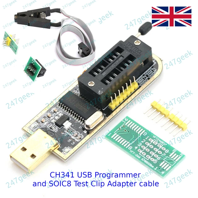 🇬🇧CH341 EEPROM USB Programmer Flash BIOS SOIC8 SOP8 IC TEST Clip ...