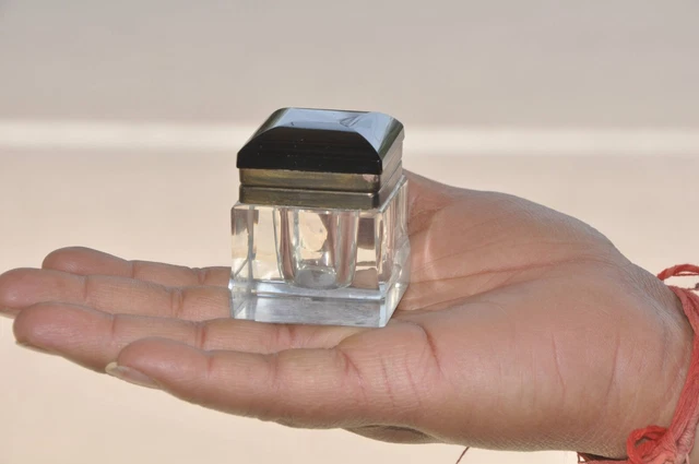 VINTAGE UNIQUE CUBE Shape Cut Glass Fine Quality Inkpot, Collectible ...