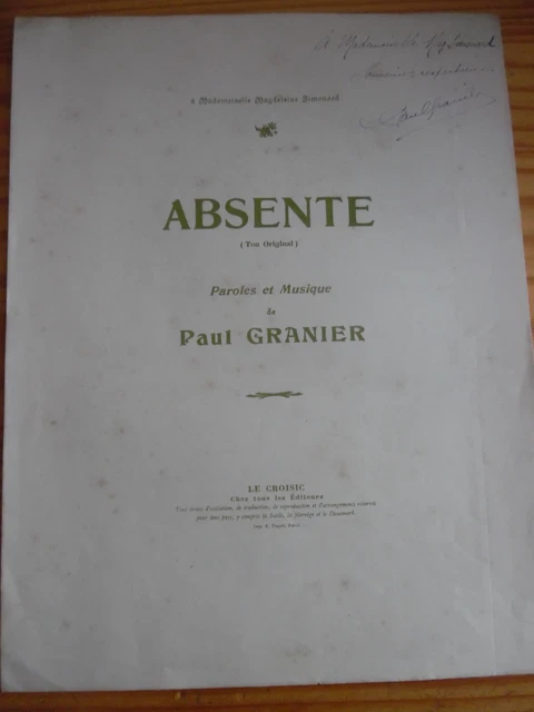 PARTITION PAUL GRANIER Dedicace Signee /Le Croisic 1908 EUR 24,90 ...