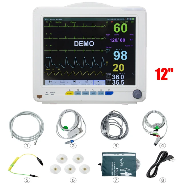 12& PATIENT MONITOR Multi-Parameter ICU Vital Signs ECG NIBP SPO2 TEMP ...