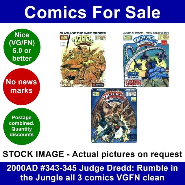 2000AD #343-345 JUDGE Dredd: Rumble in the Jungle all 3 comics VGFN ...