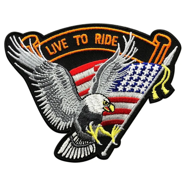 LIVE TO RIDE Silver Eagle USA Flag Biker Patch MC (fer à coudre sur 4 ...