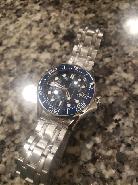 HOMAGE SEAMASTER 300M Homage Omega Watch Blue Dial Date Steel Bracelet ...