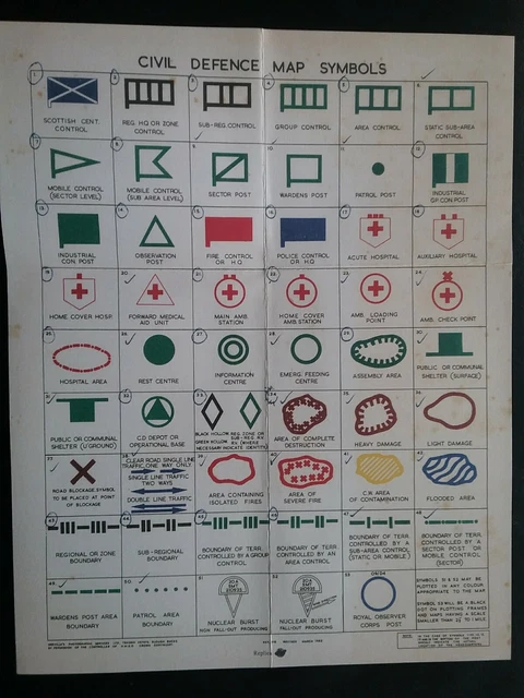 CIVIL DEFENCE MAP SYMBOLS MARCH 1962, COLD WAR, HISTORY, NUCLEAR ...