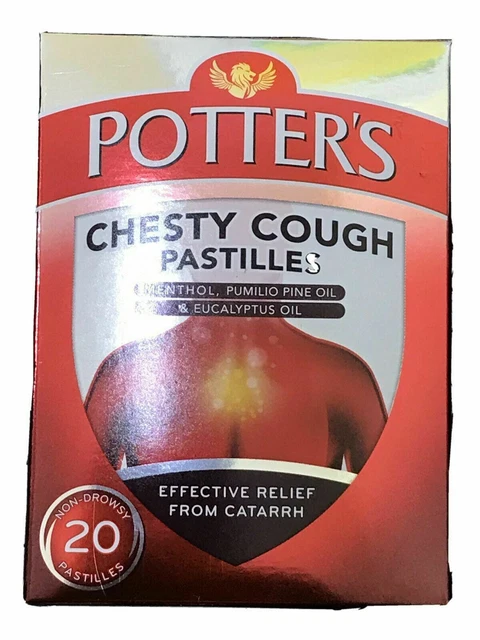POTTERS CHESTY COUGH Pastilles menthol pumilio pine oil eucalyptus oil ...