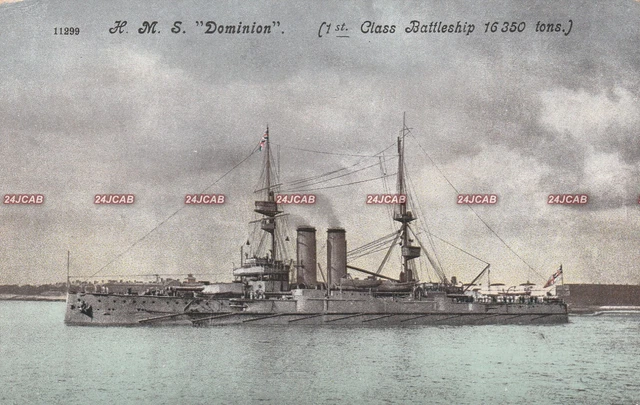 ROYAL NAVY POSTCARD. HMS "Dominion" Battleship. Port. WW1. Fine! c 1906 ...