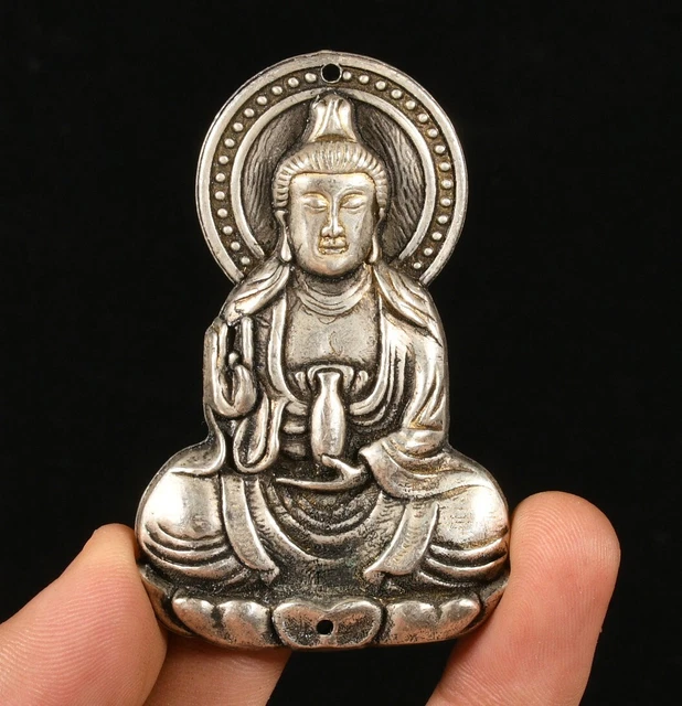 3 &PENDENTIF D'ASSISE de lotus de Guanyin Bodhisattva en argent tibétain EUR 48,00 - PicClick FR