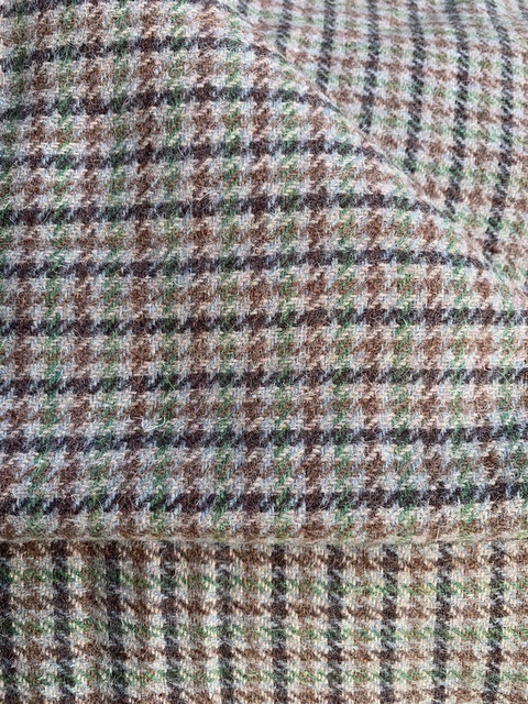 VINTAGE BROWN GREEN Wool Tweed Dog Tooth Fabric Haberdashery Material ...