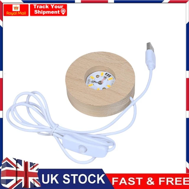 WOODEN LED LIGHT Display Base Crystal Glass Light Base Stand (7cm with ...