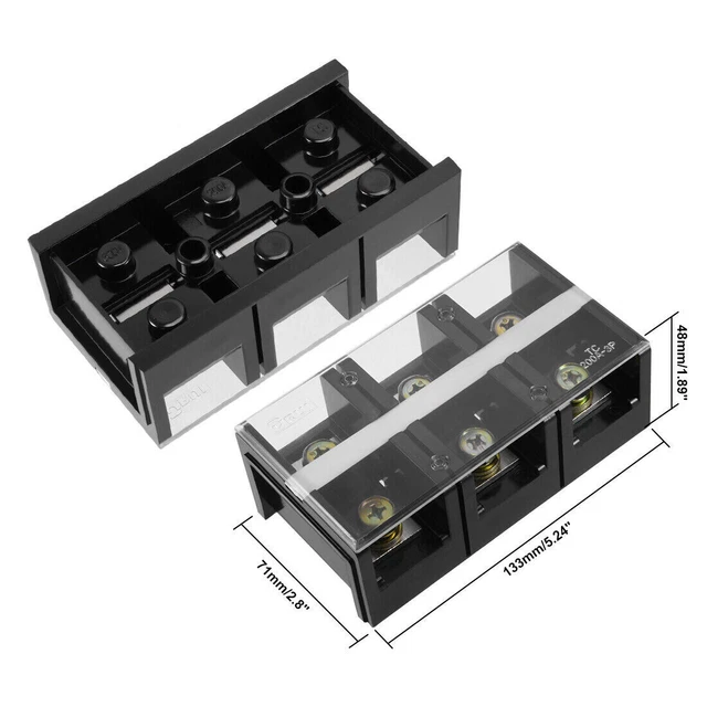 BARRIER TERMINAL BLOCK 600V 200A 3 Positions Dual Rows Screw Terminals ...
