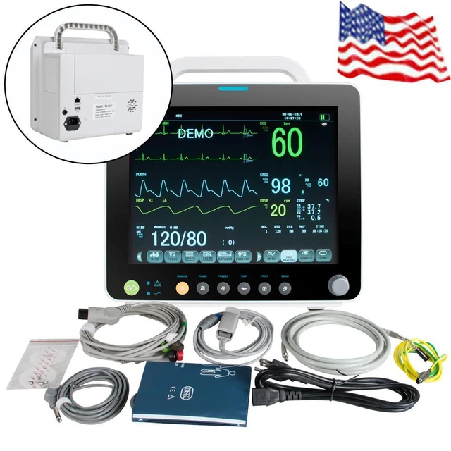 12 INCH PORTABLE Patient Monitor ICU 6 Parameter Signs Machine for ECG ...