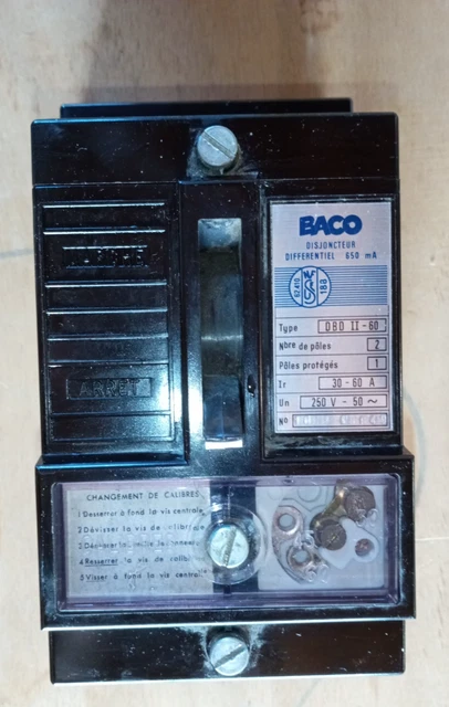 ANCIEN DISJONCTEUR BACO différentiel 650 mA EUR 30,00 - PicClick FR